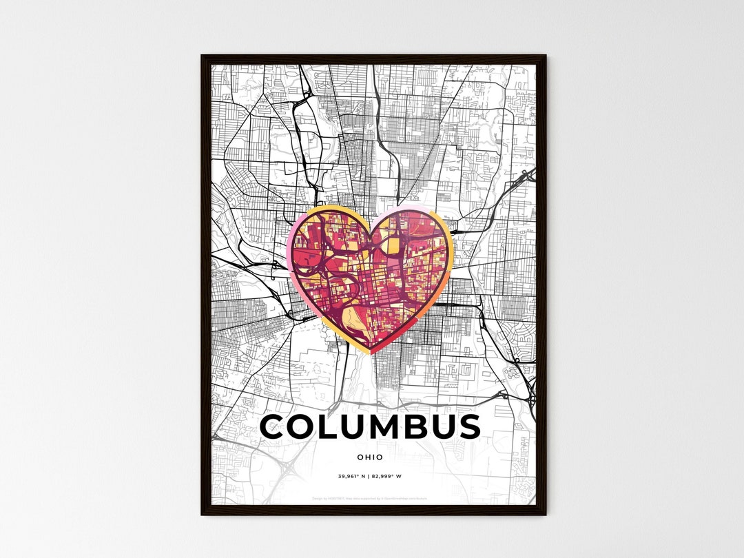 Minimal Art Map of Columbus Ohio With Colorful Icon - Choose One of ...