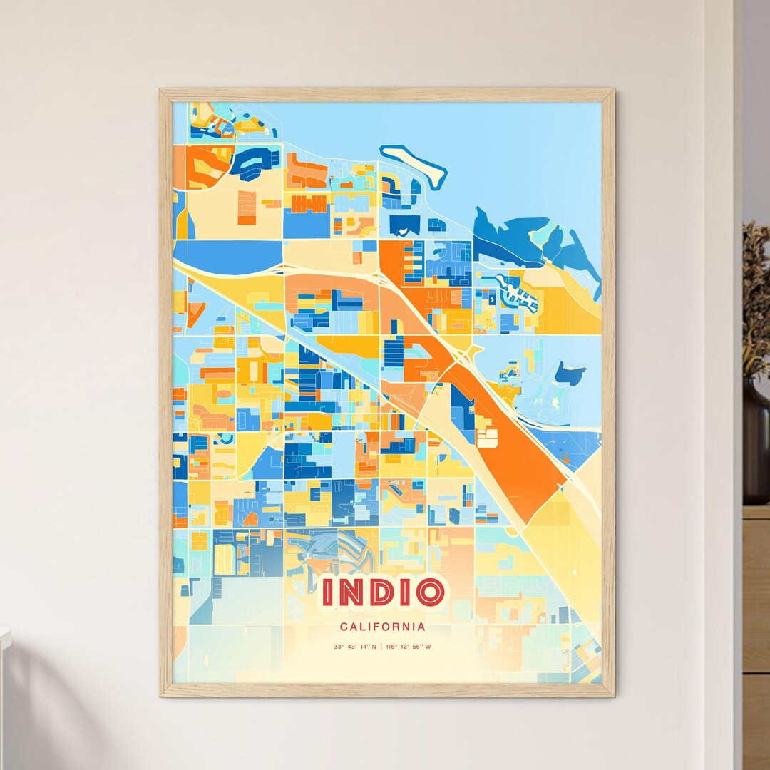 Indio California Coastal Colors Art Map, Indio Usa Two-toned Creative ...