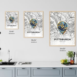 Pittsburgh Map Art With Colorful Icon - Choose One of Three Styles ...