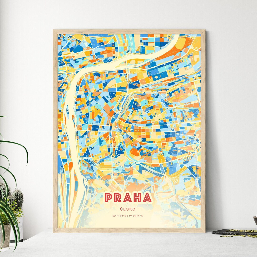 Prague Czechia Coastal Colors Art Map, Praha Česko City Map ...
