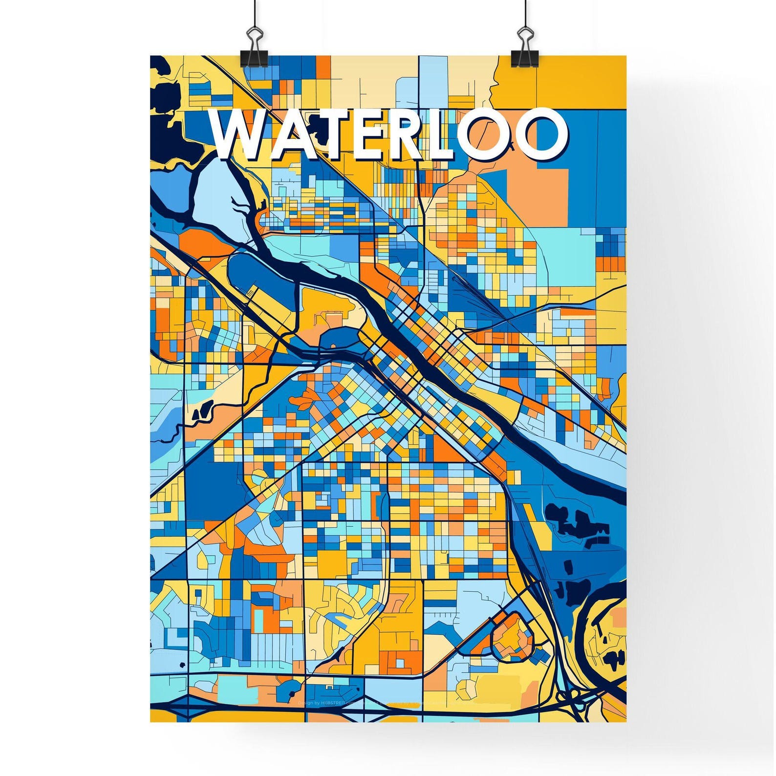 Waterloo Iowa Art Map Poster - Vibrant Colorful Print for Unique Home ...