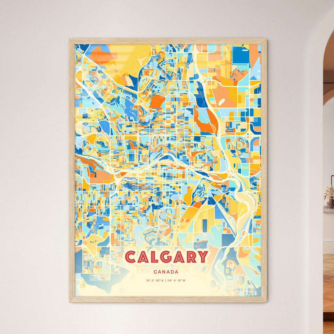 Calgary Canada Coastal Colors Art Map, Calgary Canada City Map ...