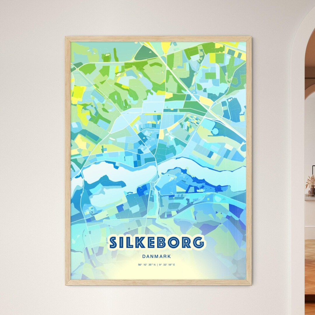 Silkeborg Denmark Bluish Art Map - Customizable Poster Print or Digital ...