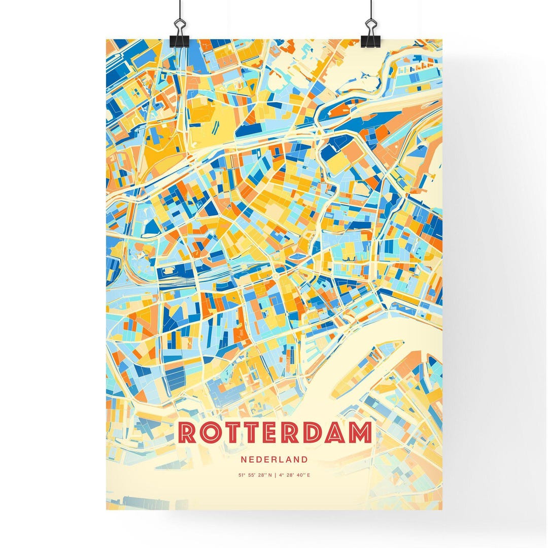 Rotterdam Netherlands Coastal Colors Art Map Rotterdam Nederland City ...
