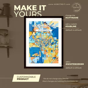 Bloomington Indiana Custom Art Map - Vibrant, Colorful | Unique Wall ...