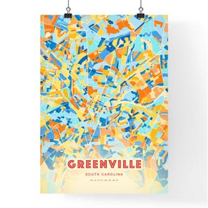 Colorful Greenville South Carolina Blue Orange Fine Art Print ...