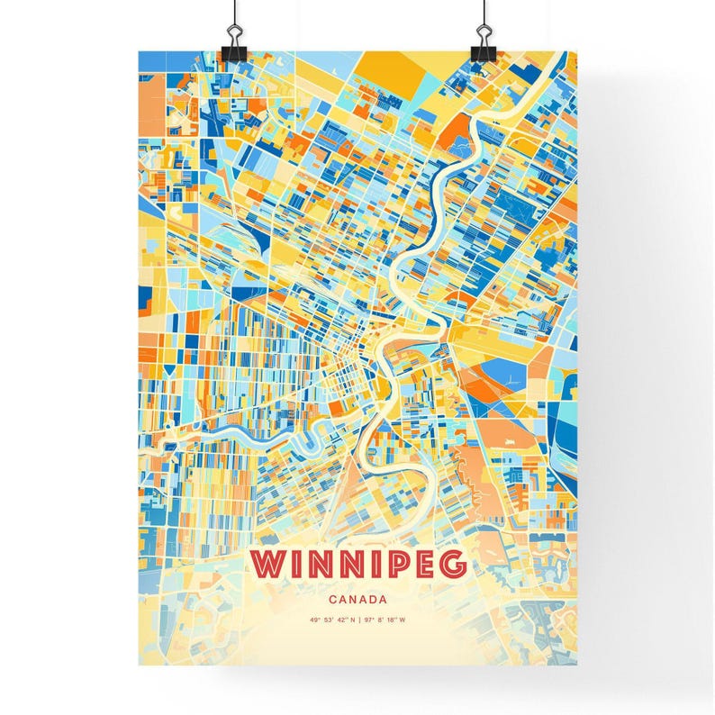 Winnipeg Wall Art: Colorful City Map - Framed or Metal Print - Etsy