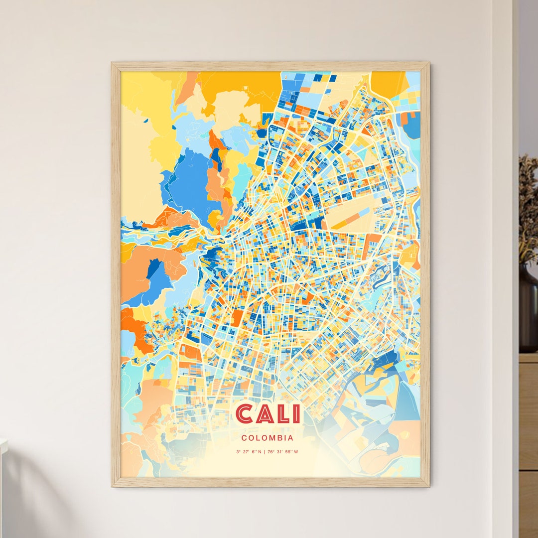 Colorful CALI COLOMBIA Blue Orange Fine Art Print, Cali Colombia City ...