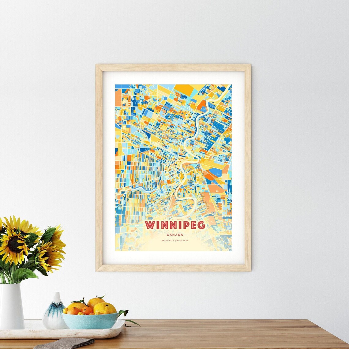 Winnipeg Wall Art: Colorful City Map - Framed or Metal Print - Etsy