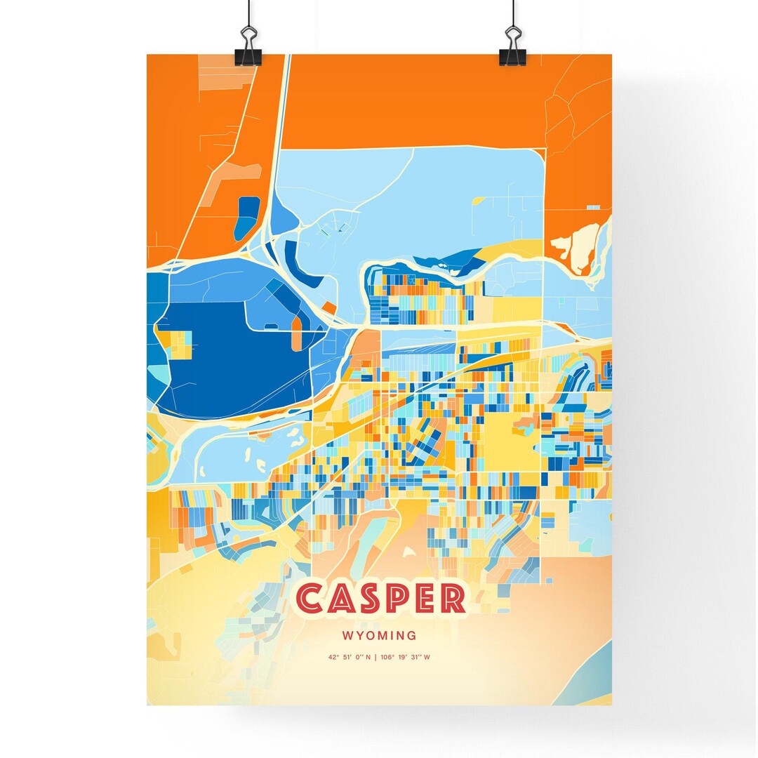 Casper Wyoming Coastal Colors Art Map Casper United States City Map ...