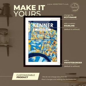 KENNER LOUISIANA Vibrant Art Map Poster - Unique Wall Decor, Perfect ...