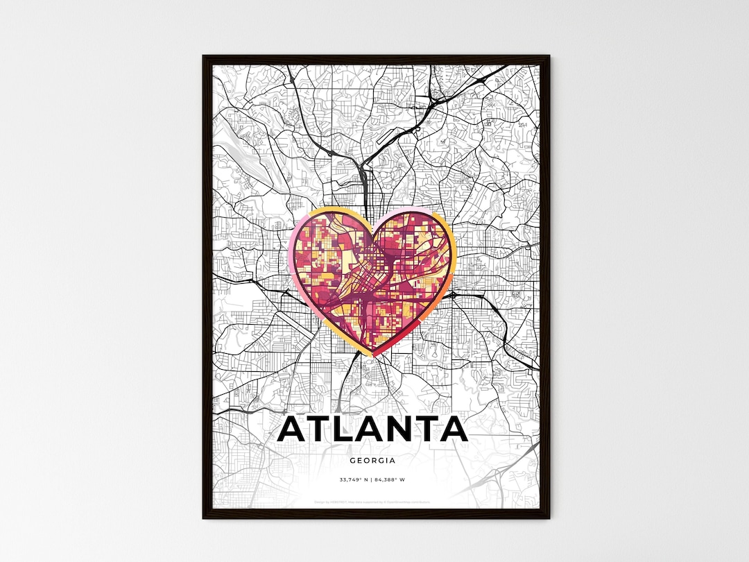 Atlanta Minimal Art Map With Colorful Icon - Choose One of Three Styles ...
