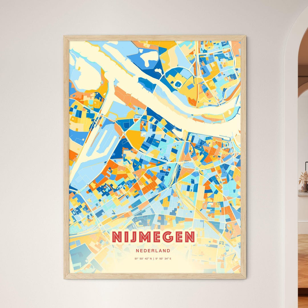 Nijmegen Art Print, Custom Nijmegen Map, City Map Print, Coastal Colors ...