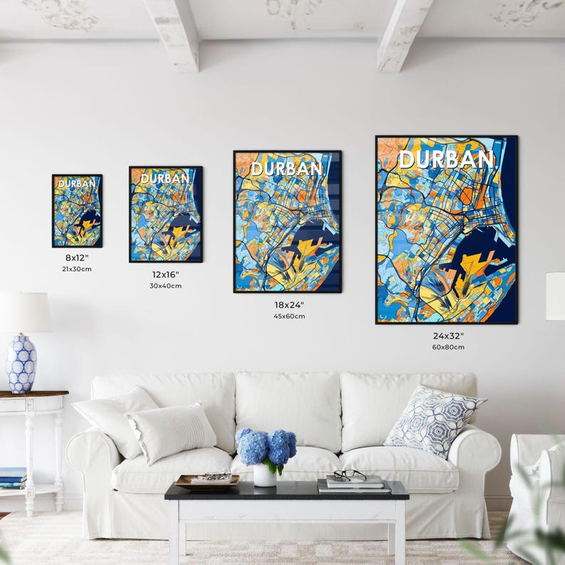 Durban South Africa Art Map Poster - Vibrant, Unique Wall Decor for ...