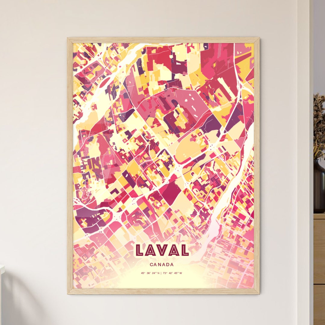 Colorful Red Laval Canada Art Map Custom Poster - Etsy