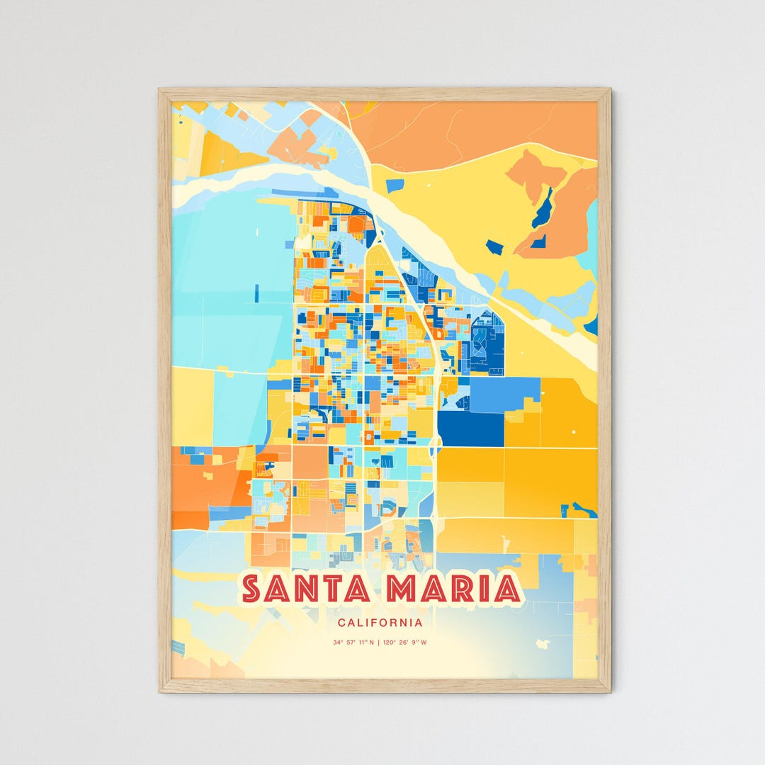 Colorful Santa Maria California Blue Orange Fine Art Print, Santa Maria ...