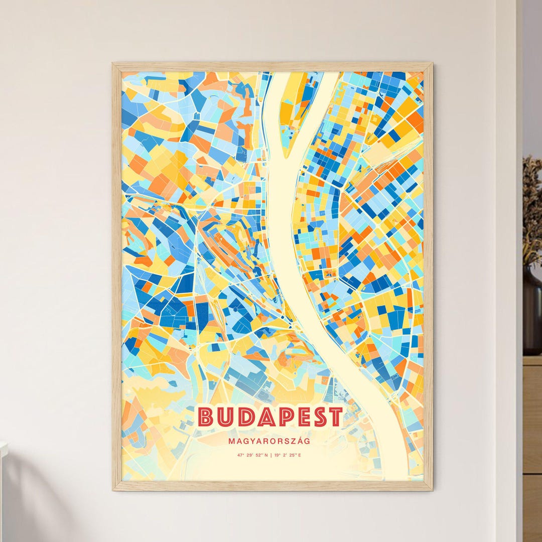 Budapest Hungary Coastal Colors Art Map, Budapest Magyarország City Map ...