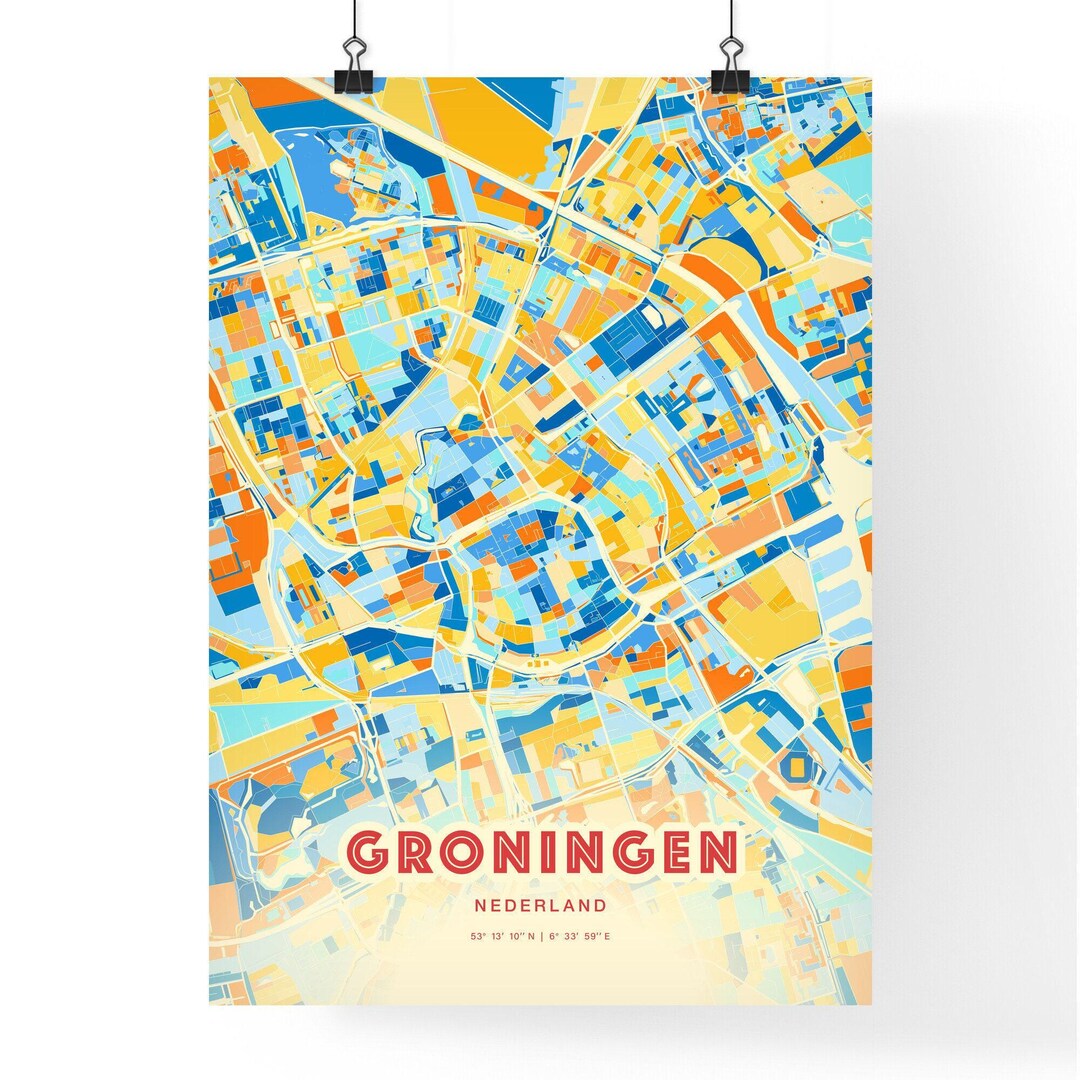 Groningen Netherlands Coastal Colors Art Map, Groningen Nederland City ...