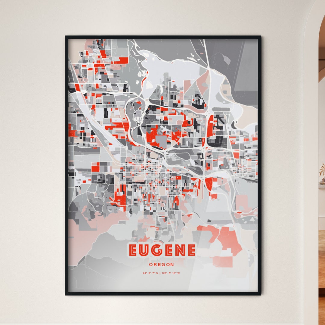 Modern Eugene Oregon Art Map Custom Poster - Etsy