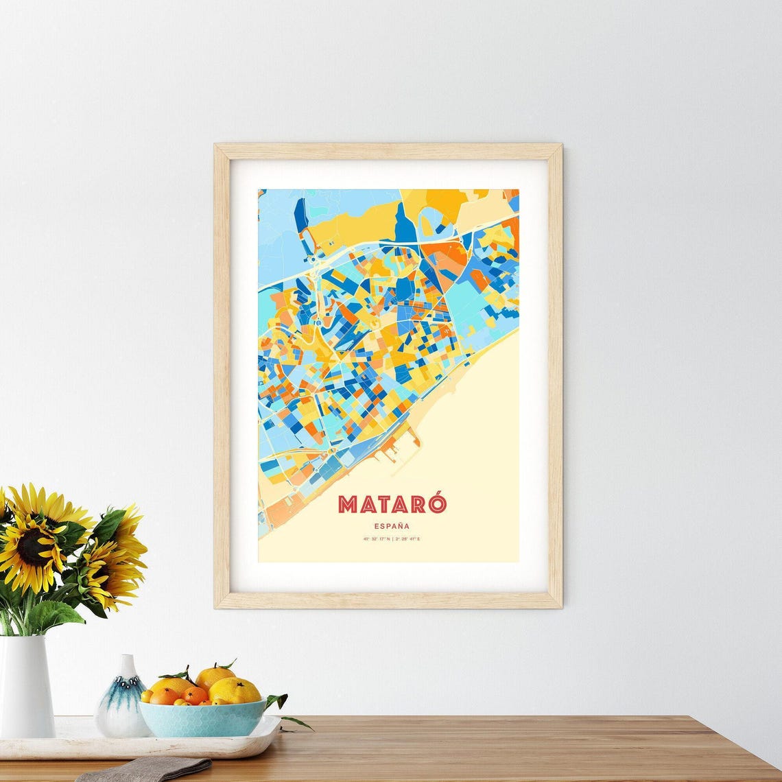 Mataró Spain Coastal Colors Art Map, Mataró España City Map ...