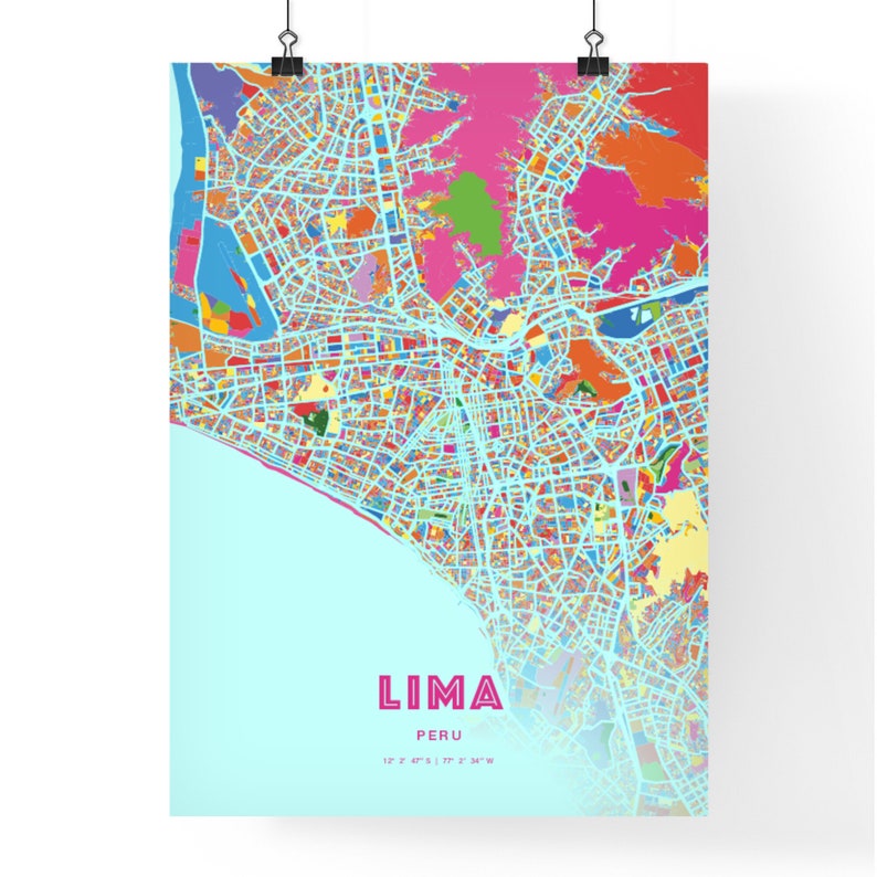 LIMA PERU Crazy Colorful Art Map Custom Poster - Etsy