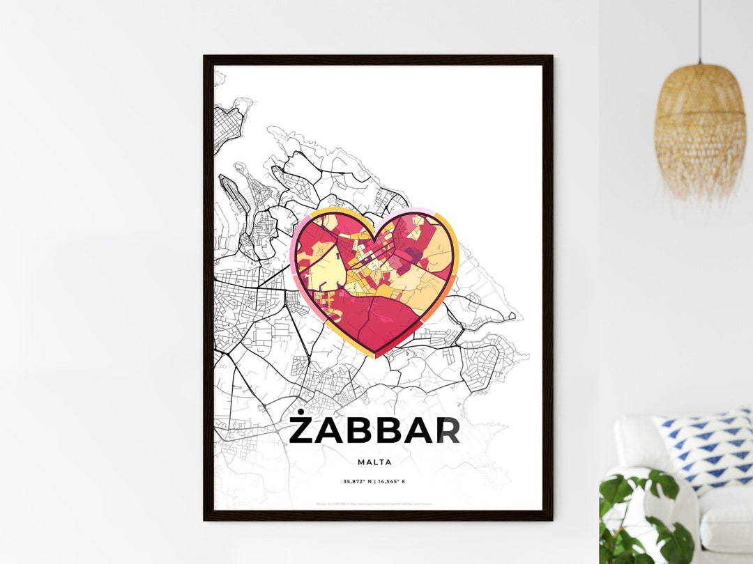 Zabbar Malta Map - Choose One of Three Styles - Customizable Poster ...