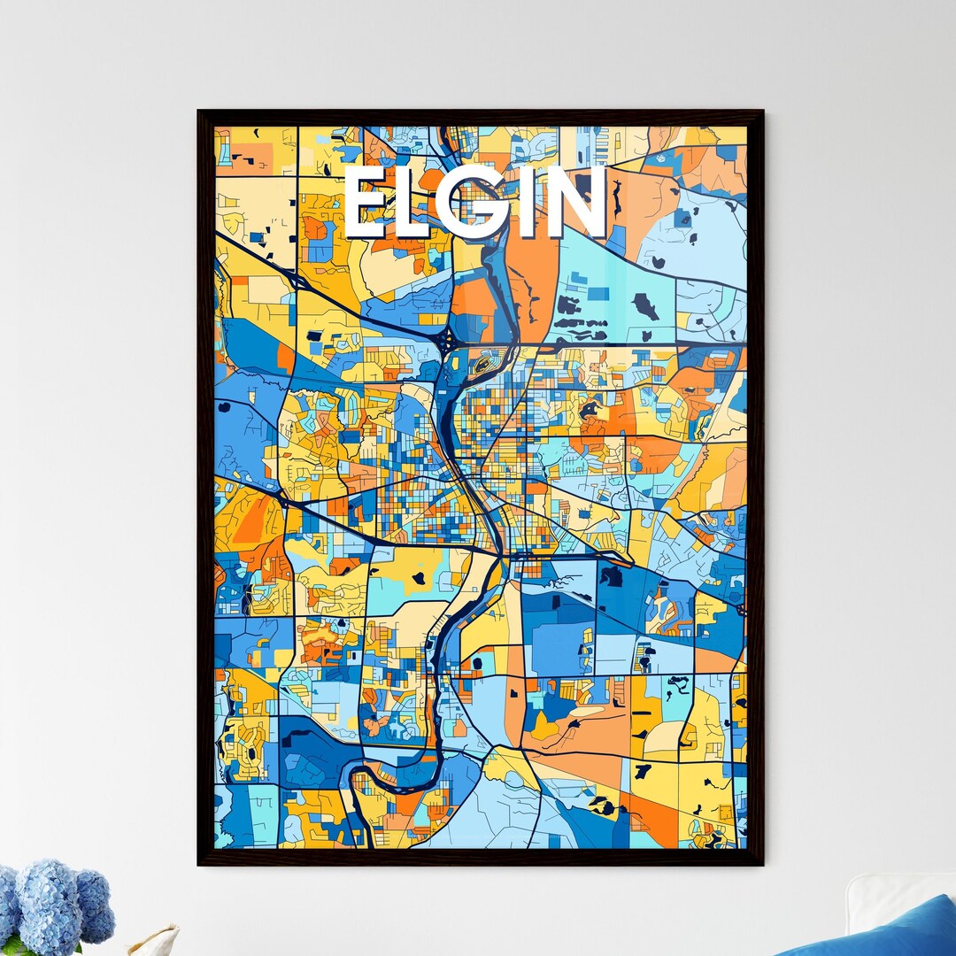 ELGIN ILLINOIS Vibrant Colorful Art Map Poster Perfect Gift for ...