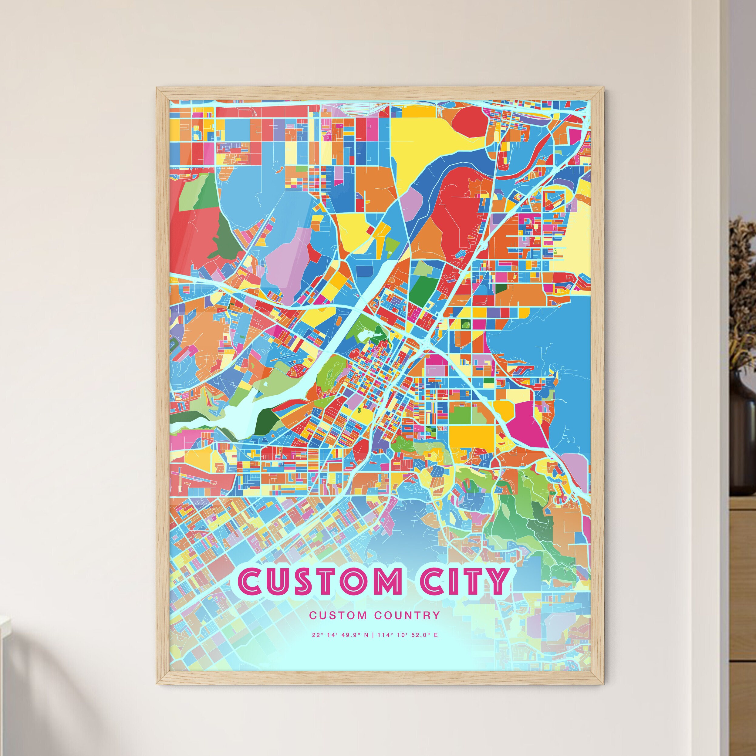 Custom CRAZY COLORFUL City Map Two-toned Creative Hometown | Etsy