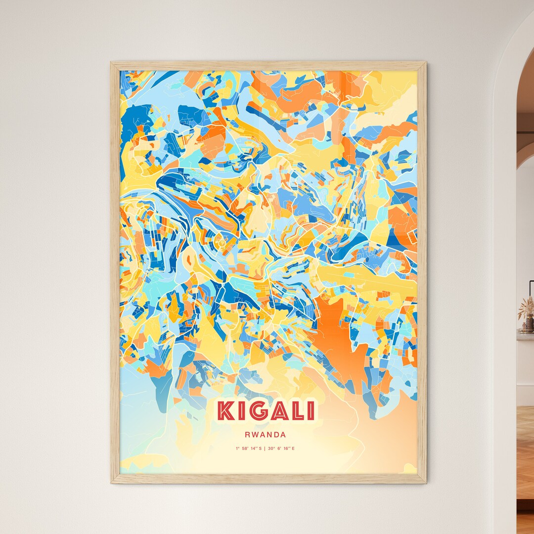 Colorful KIGALI RWANDA Blue Orange Fine Art Print, Kigali Rwanda City ...