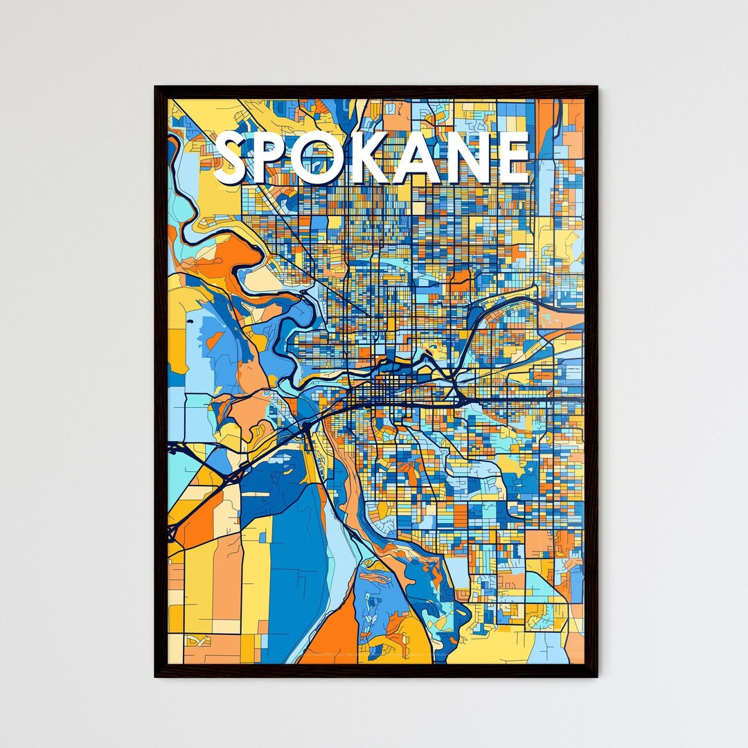 Spokane Map Art, Spokane Decor, Spokane Poster, Vibrant Cityscape Print ...