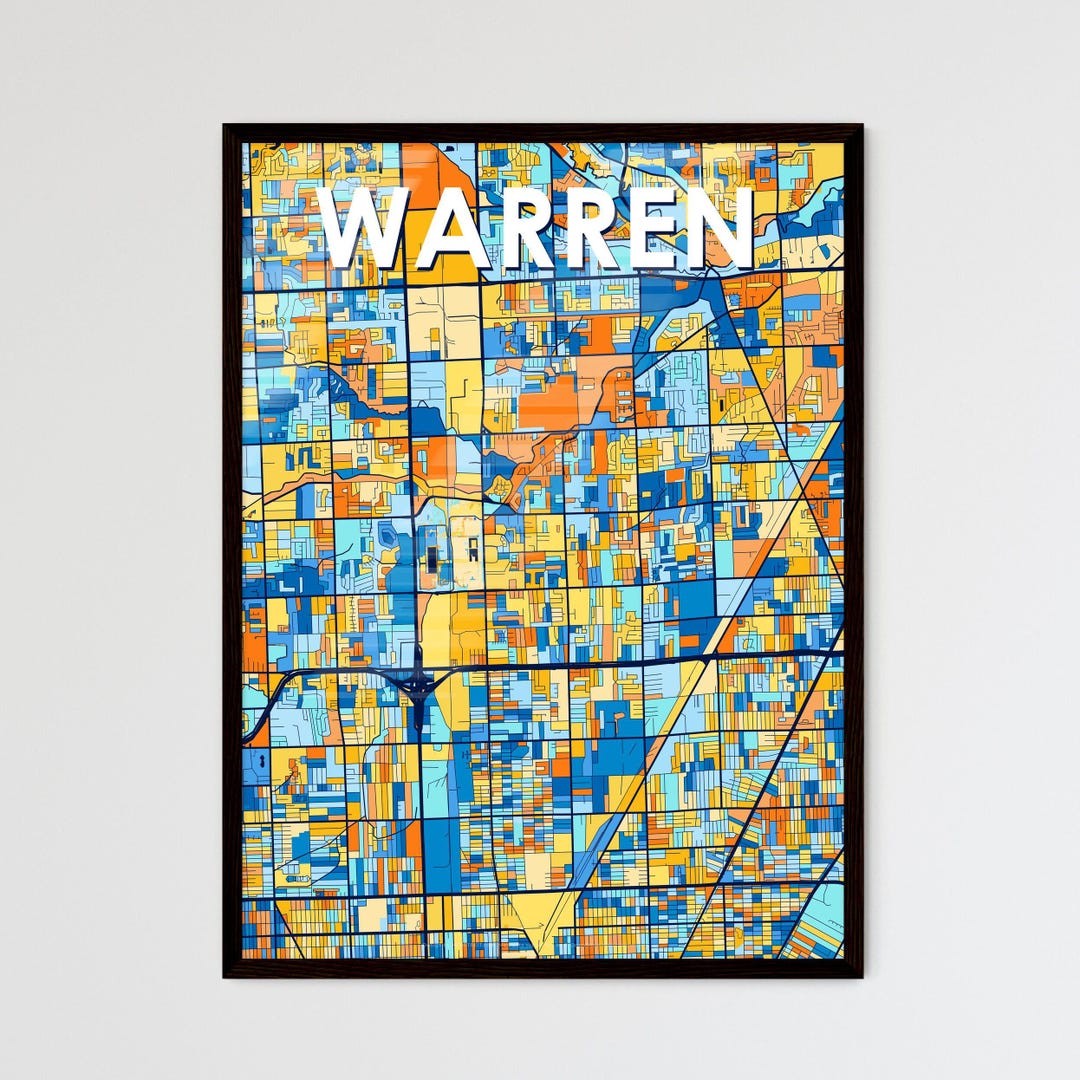 Vibrant Art Map of Warren, Michigan Unique Wall Decor Personalisable ...