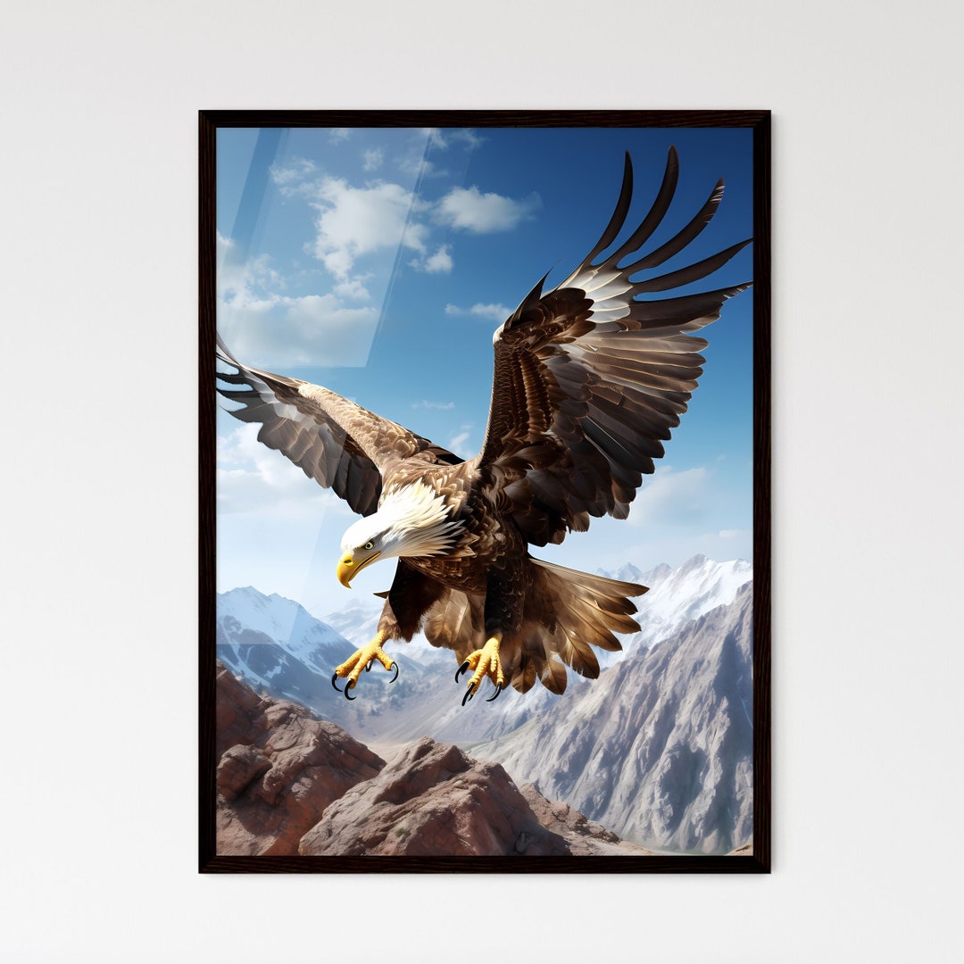 A Poster of an Eagle Flying Upward A Bald Eagle Flying Over Mountains ...