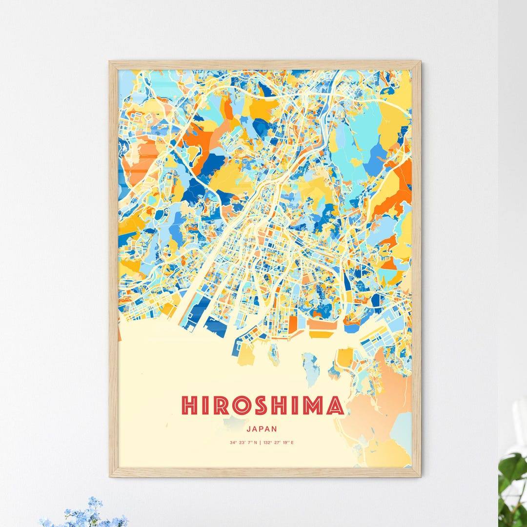 Hiroshima Japan Coastal Colors Art Map, Hiroshima Japan City Map ...