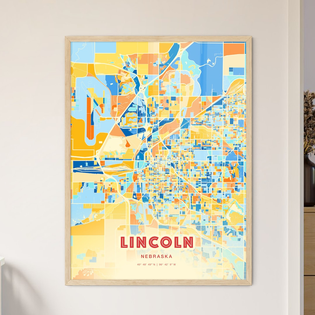 Bunter LINCOLN NEBRASKA Blue Orange Fine Art Print, Lincoln Usa City ...
