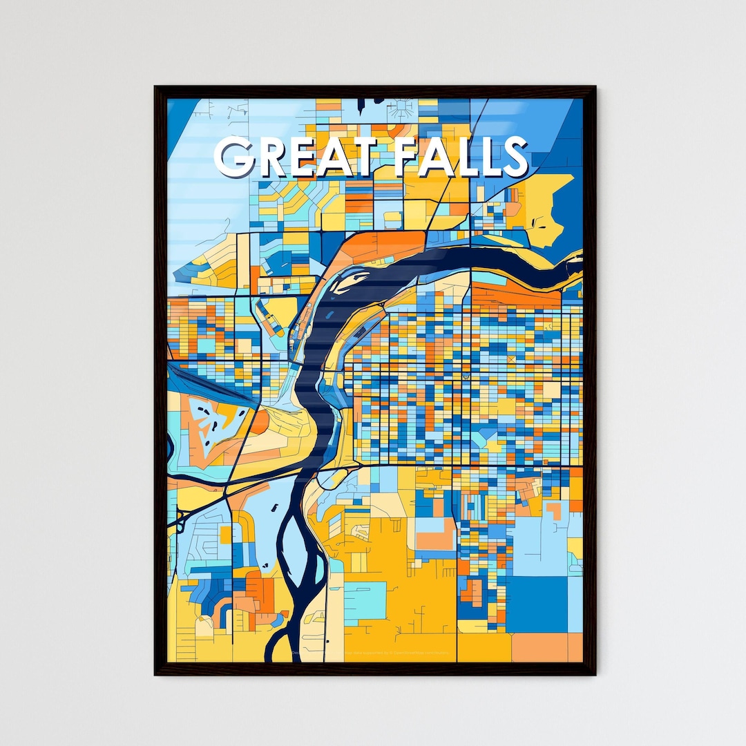 Great Falls Montana Art Map Poster - Vibrant Wall Decor, Unique Gift ...