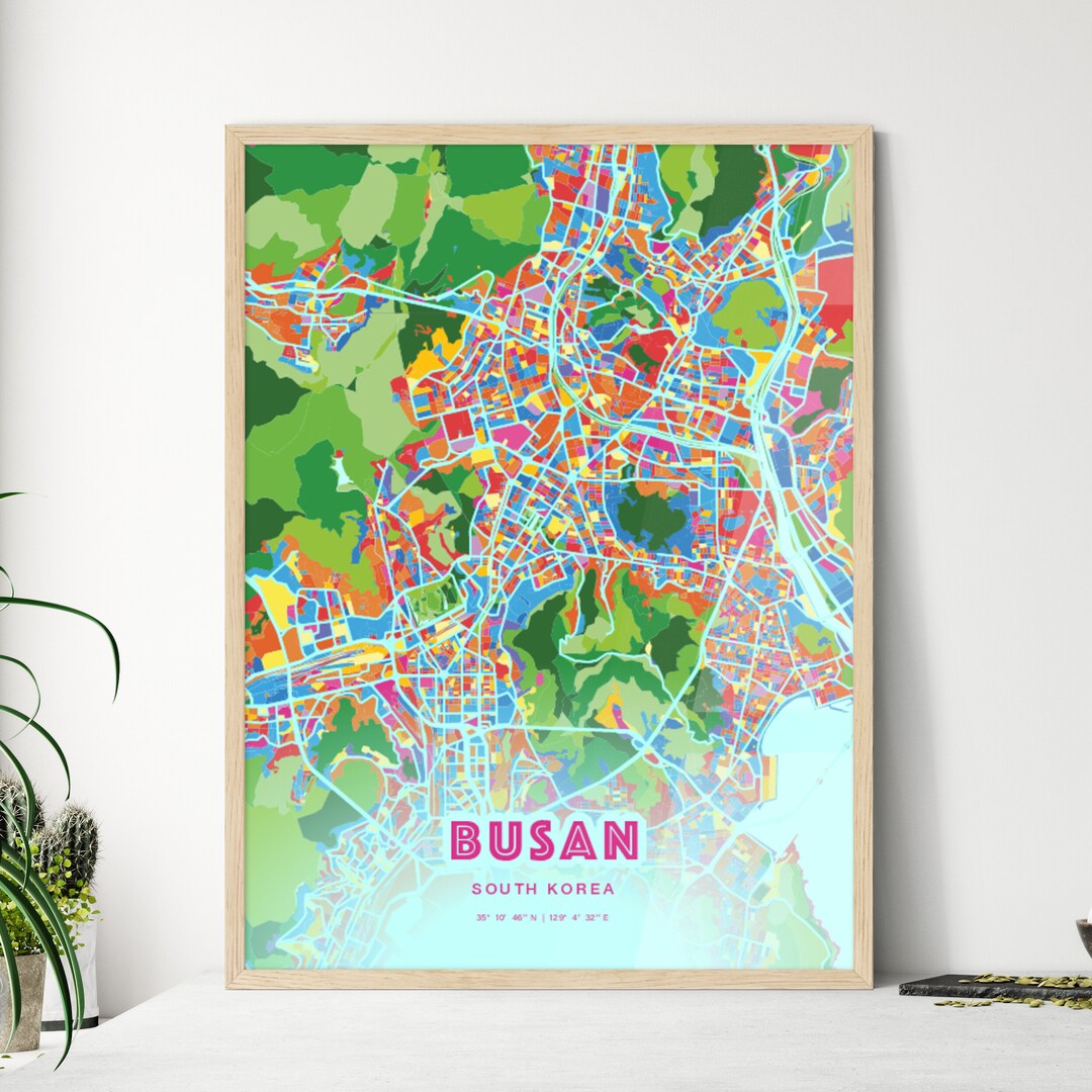 BUSAN SOUTH KOREA Crazy Colorful Art Map Custom Poster - Etsy