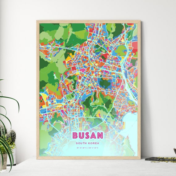 BUSAN SOUTH KOREA Crazy Colorful Art Map Custom Poster - Etsy