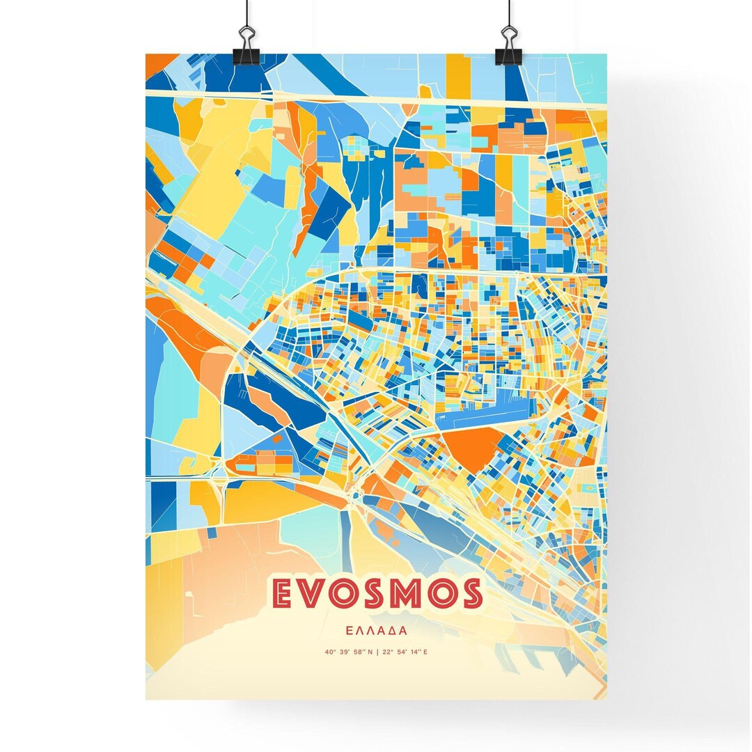 Evosmos Greece Coastal Colors Art Map Evosmos Ελλαδα City Map ...