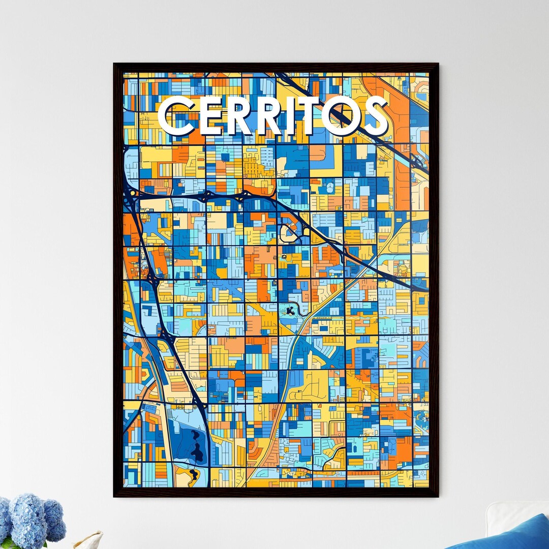CERRITOS CALIFORNIA Vibrant Art Map Poster - Perfect Unique Wall Decor | Personalisable Gift for ...