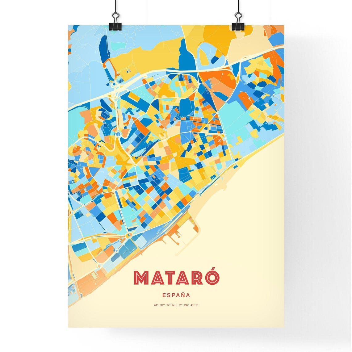 Mataró Spain Coastal Colors Art Map, Mataró España City Map ...