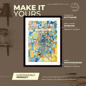 Fort Wayne Indiana Art Map Poster - Custom Vibrant Wall Decor for ...