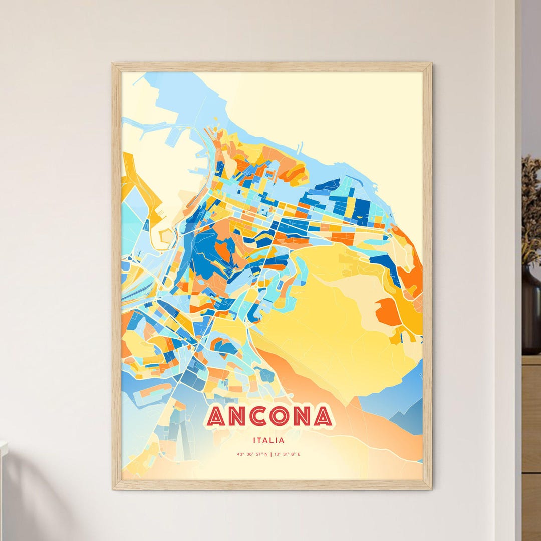Ancona Italy Coastal Colors Art Map Ancona Italia City Map ...