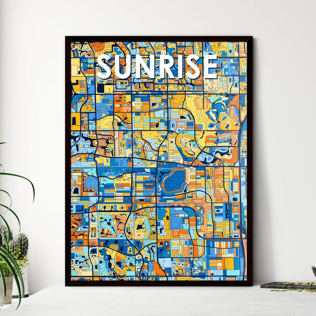 Personalisable Sunrise Florida Art Map Poster - Vibrant Colorful Wall ...