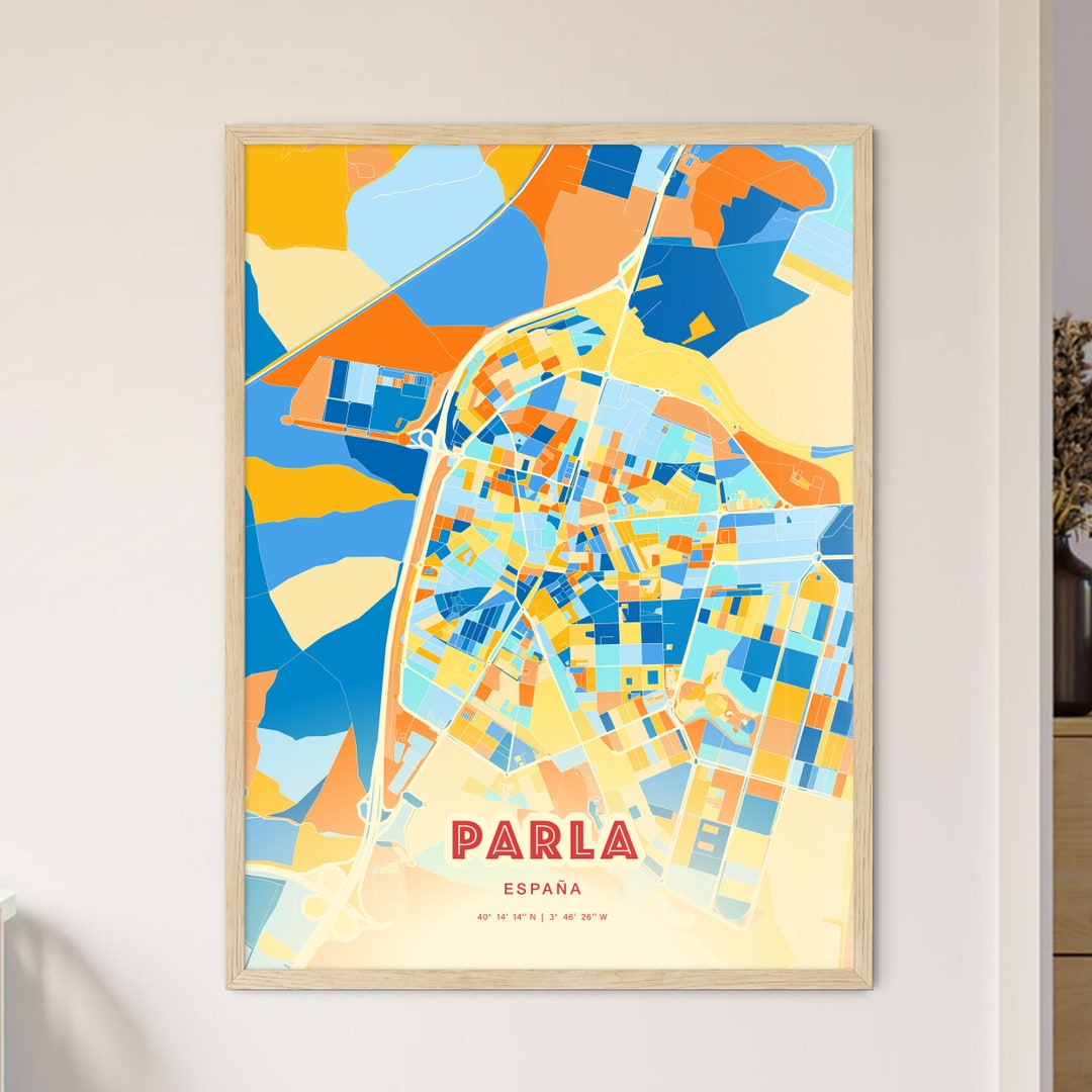 Colorful PARLA SPAIN Blue Orange Fine Art Print, Parla España City Map ...