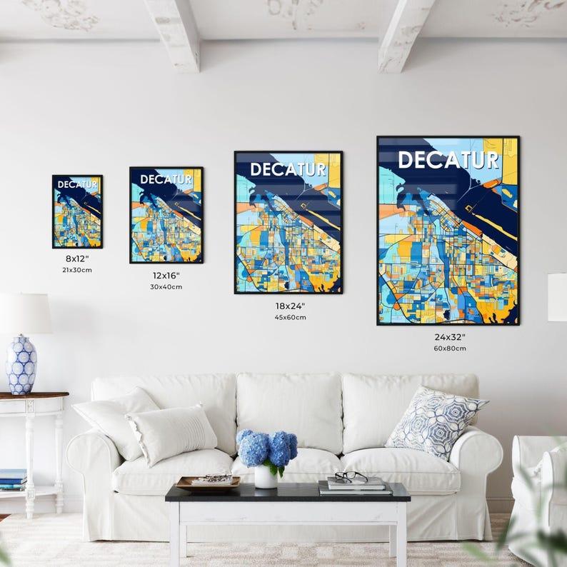 Decatur Alabama Art Map Poster - Vibrant Custom Wall Decor for Unique ...