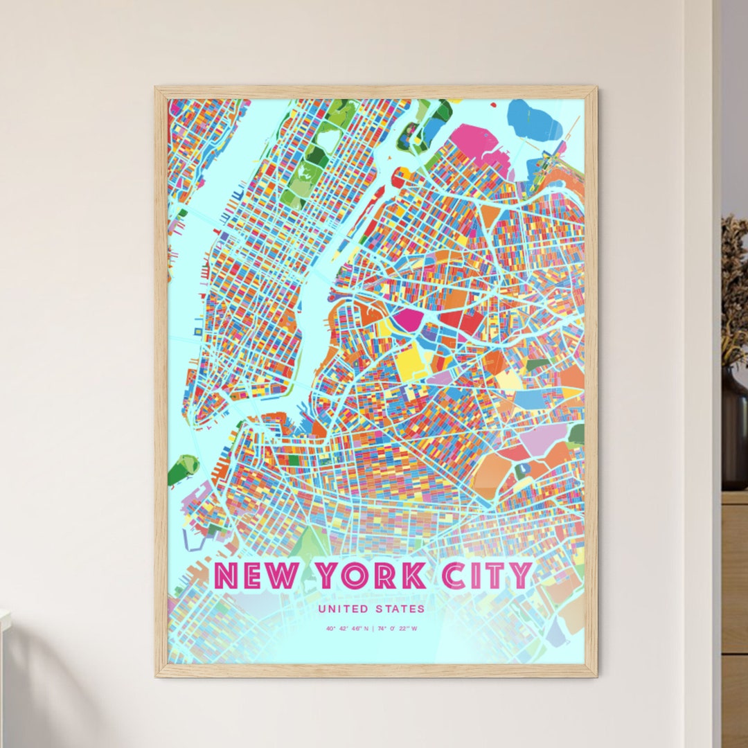 NEW YORK CITY Crazy Colorful Art Map Custom Poster a Perfect Gift. - Etsy