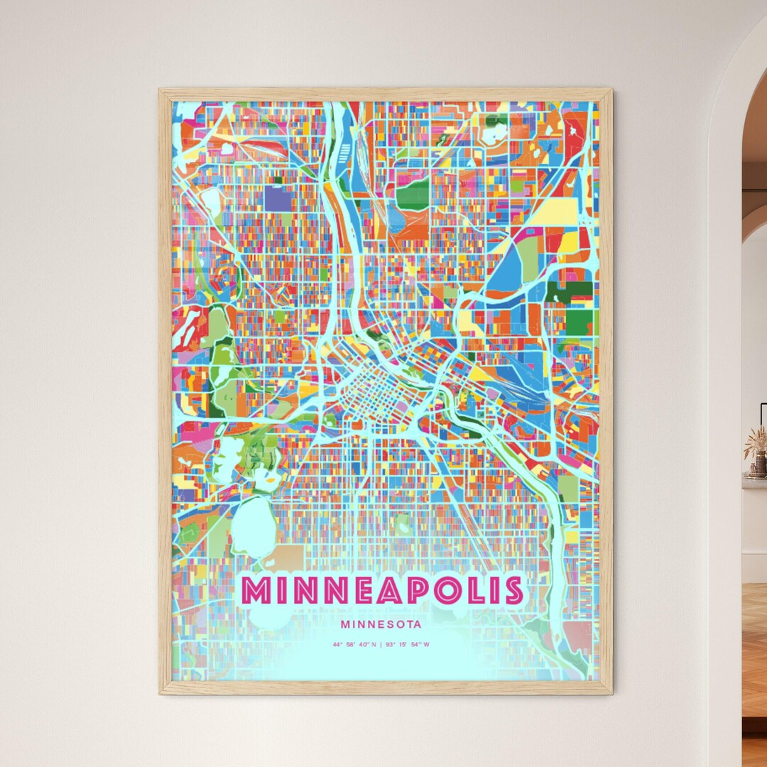Minneapolis Minnesota Crazy Colorful Art Map Custom Poster A Perfect ...