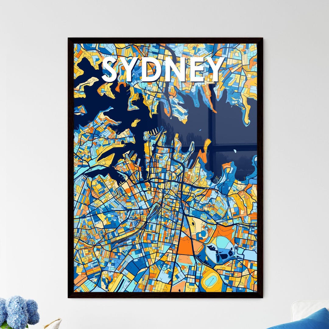 Personalisable Sydney Australia Art Map Poster - Vibrant Colorful Wall ...