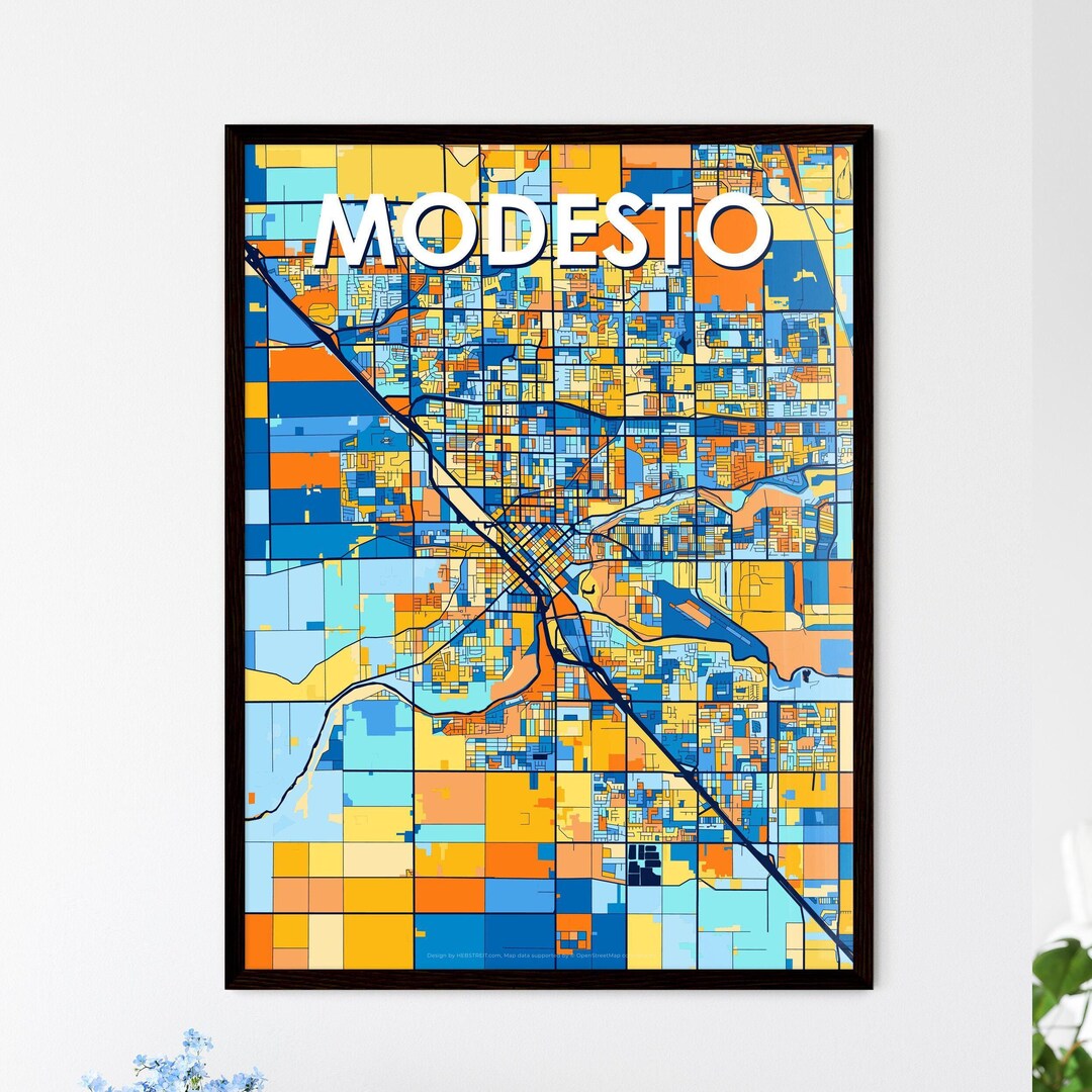Modesto California Art Map Poster - Vibrant Wall Decor | Unique Gift ...