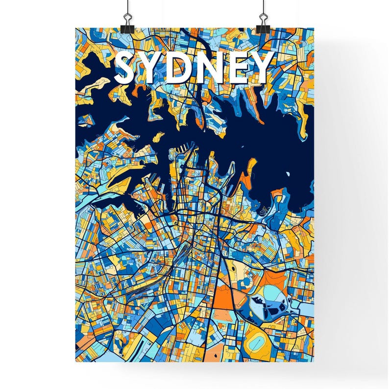 Personalisable Sydney Australia Art Map Poster - Vibrant Colorful Wall ...